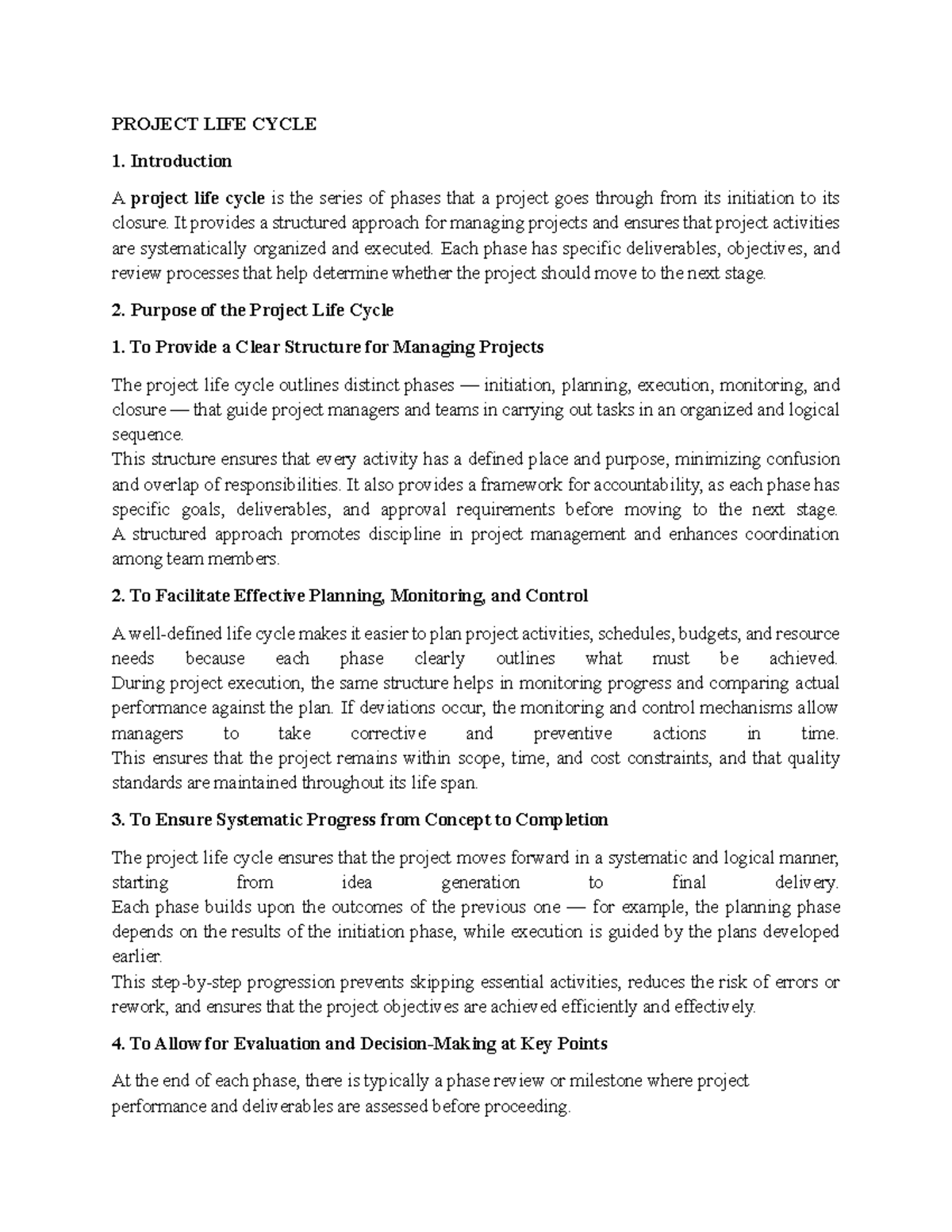 PROJECT LIFE CYCLE: A Comprehensive Overview and Phases - Studocu