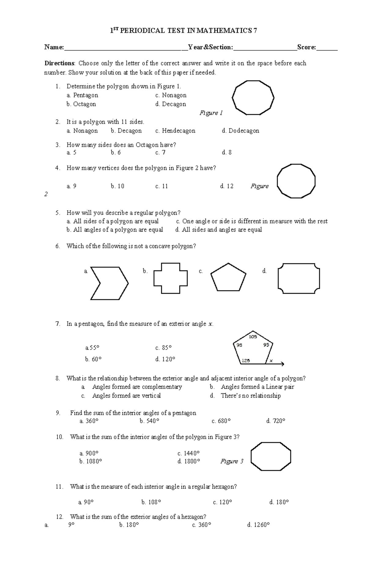 Math 7 1st Periodical - 1 ST PERIODICAL TEST IN MATHEMATICS 7 - Studocu
