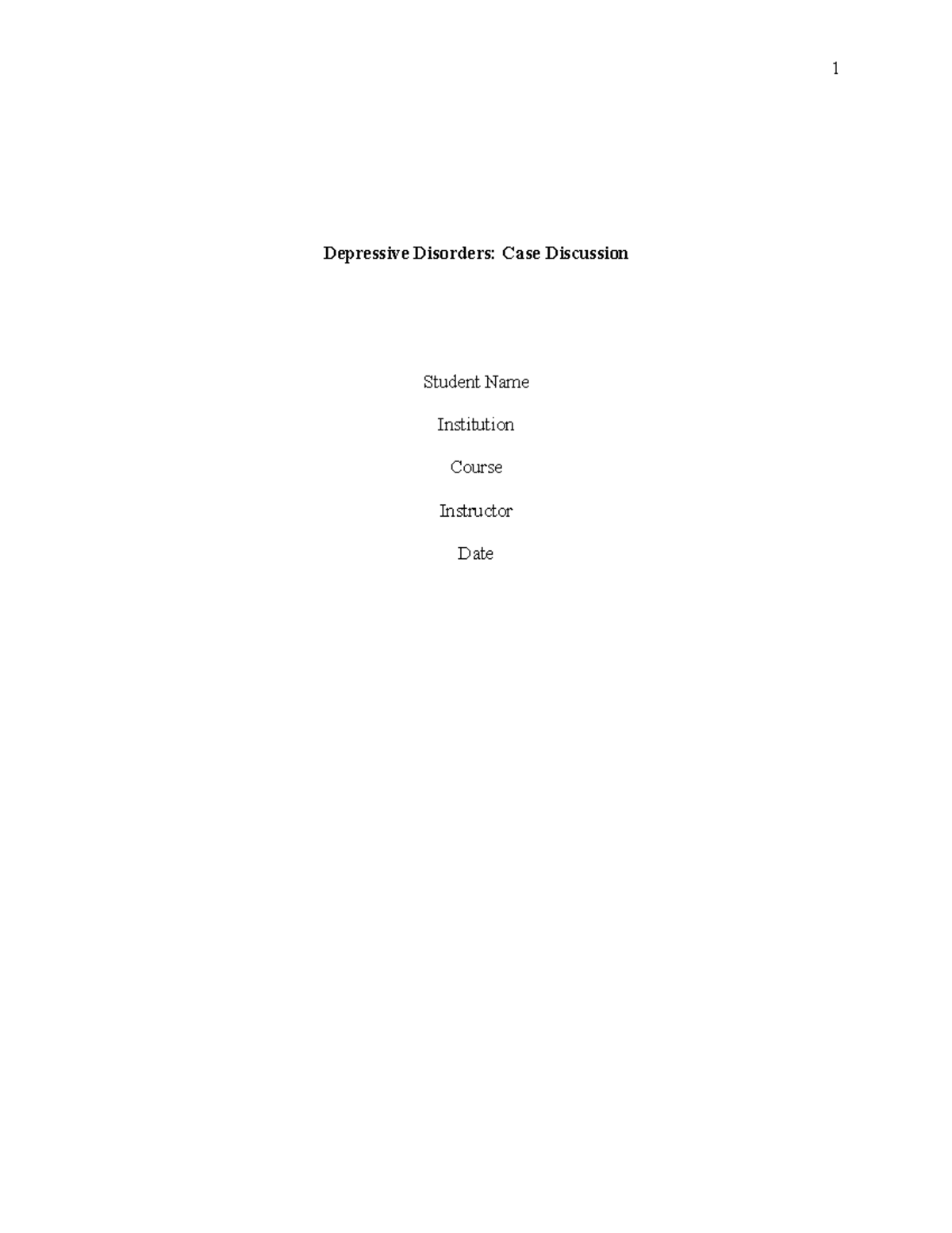 Depressive Disorders: Case Study Analysis - Class Assignment - Studocu