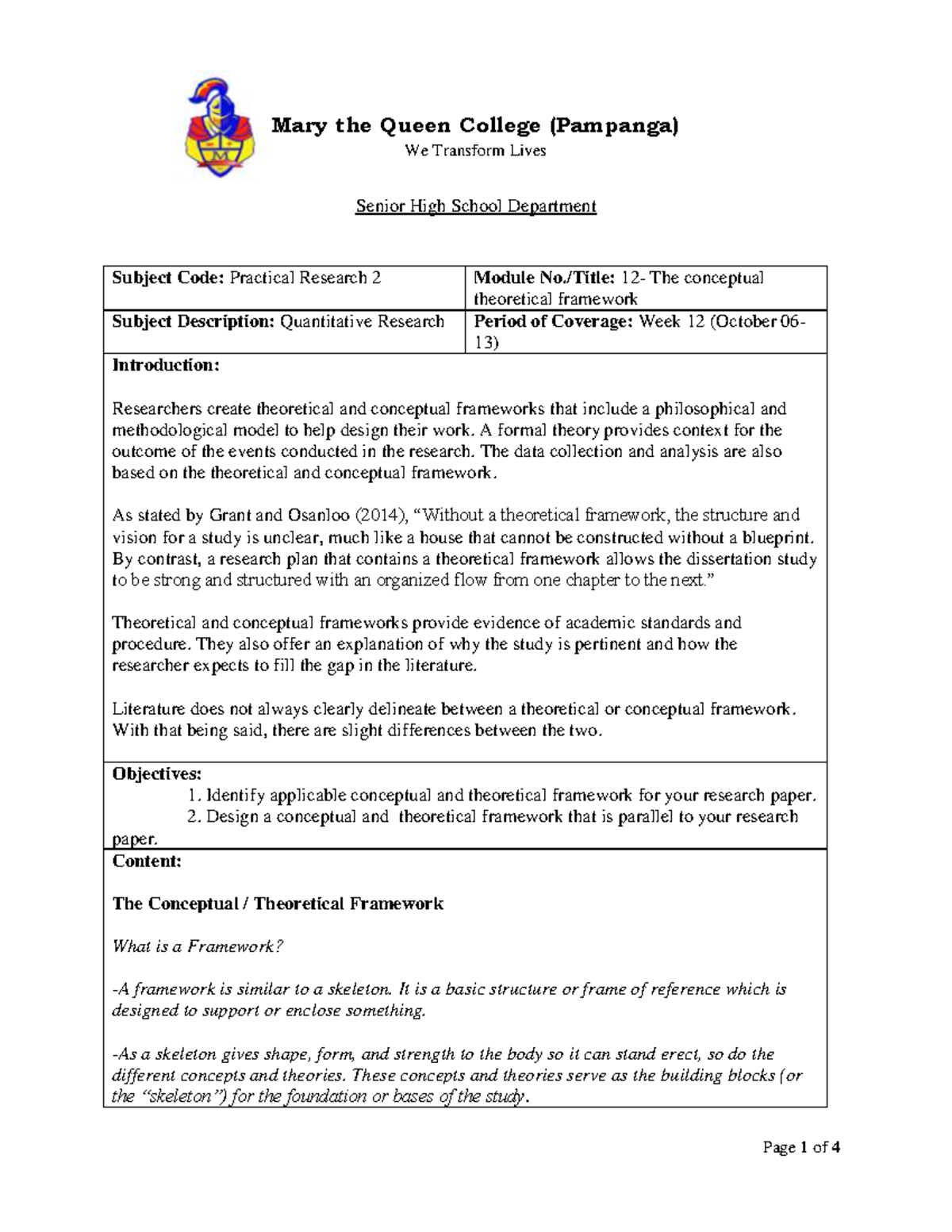 Practical Research 2 (PR2) Module 12: Theoretical Framework Notes - Studocu
