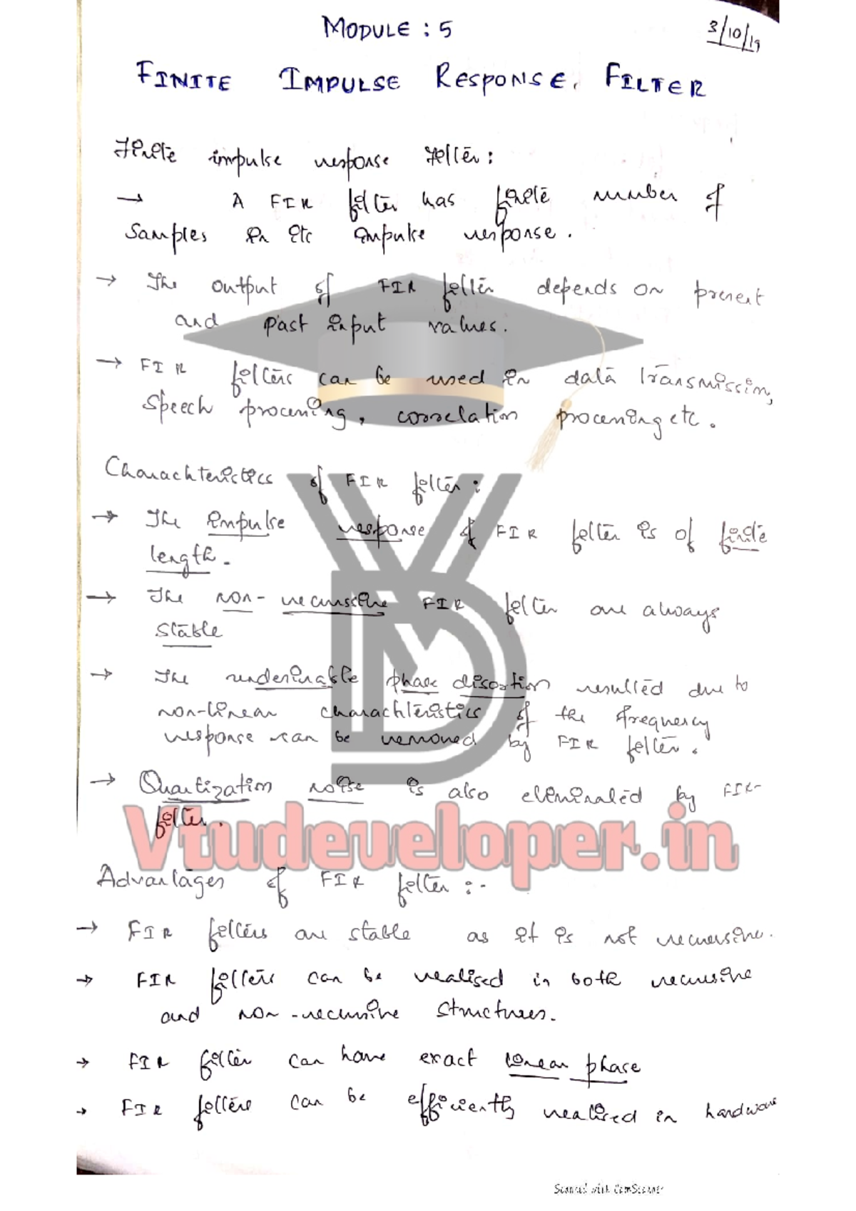 DSP Mod 5: Finite Impulse Response (FIR) Filter Overview - Studocu