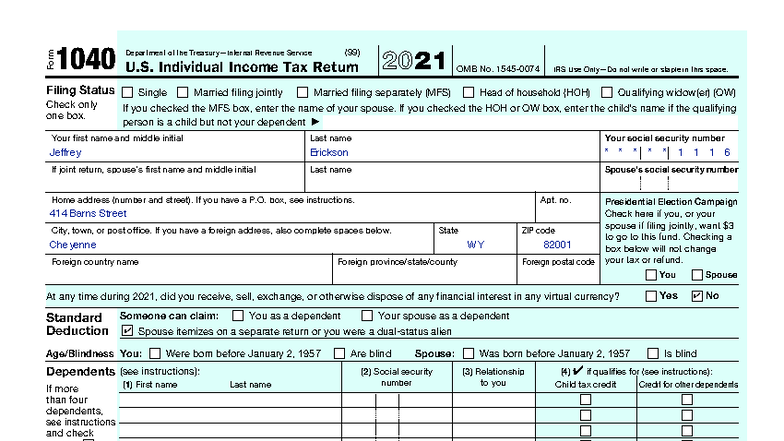 1040 - Example of a Client's U.S. Individual Income Tax Return - Studocu