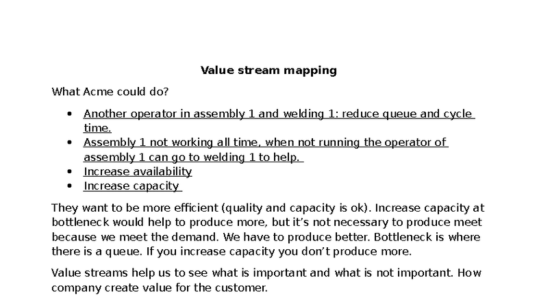 Value Stream Mapping Analysis for Acme: Enhancing Efficiency - Studocu