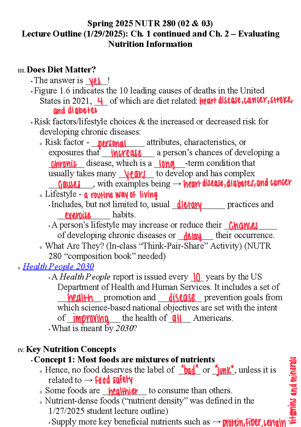 NUTR 280 Spring 2025 Lecture Outline: Nutrition Concepts & Evaluation ...