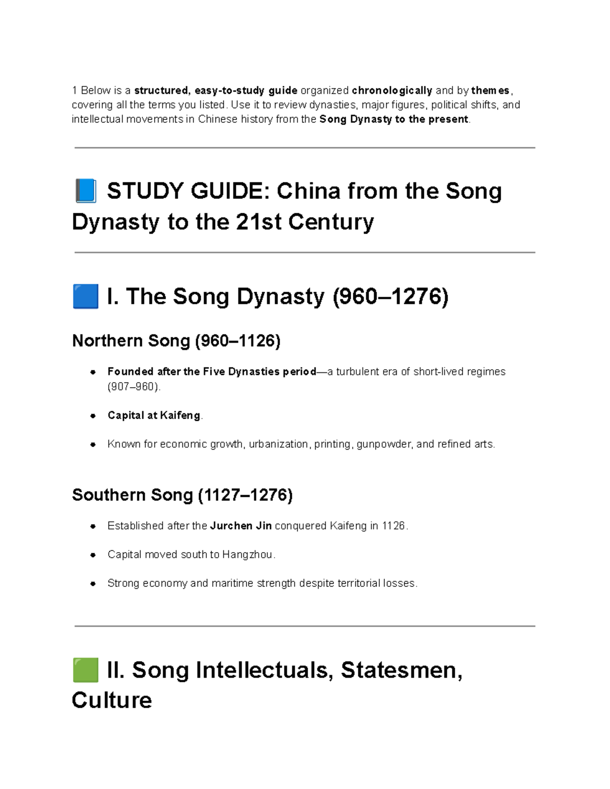 Study Guide: China from the Song Dynasty to the 21st Century - Studocu