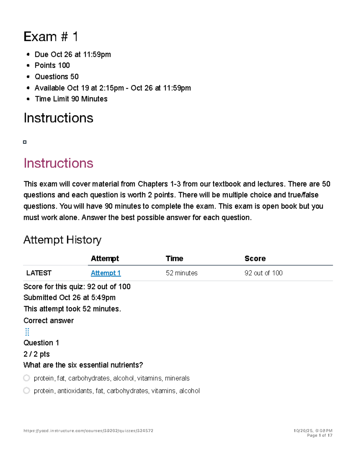 Exam #1 Review - NUTR-10-D9591-2025FA - Studocu