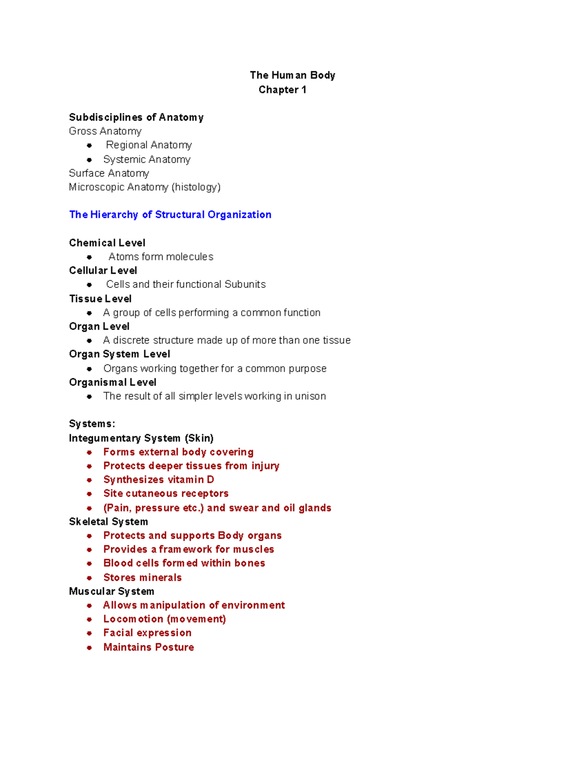 Anatomy Notes - Google Docs - The Human Body Chapter 1 Subdisciplines ...