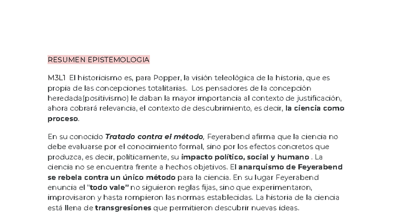 Resumen de Epistemología M3L1: Historicismo y Críticas a la Ciencia ...