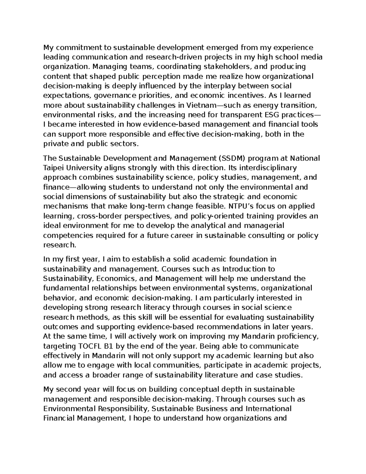 Sustainable Development & Management Study Plan (SSDM) - Studocu