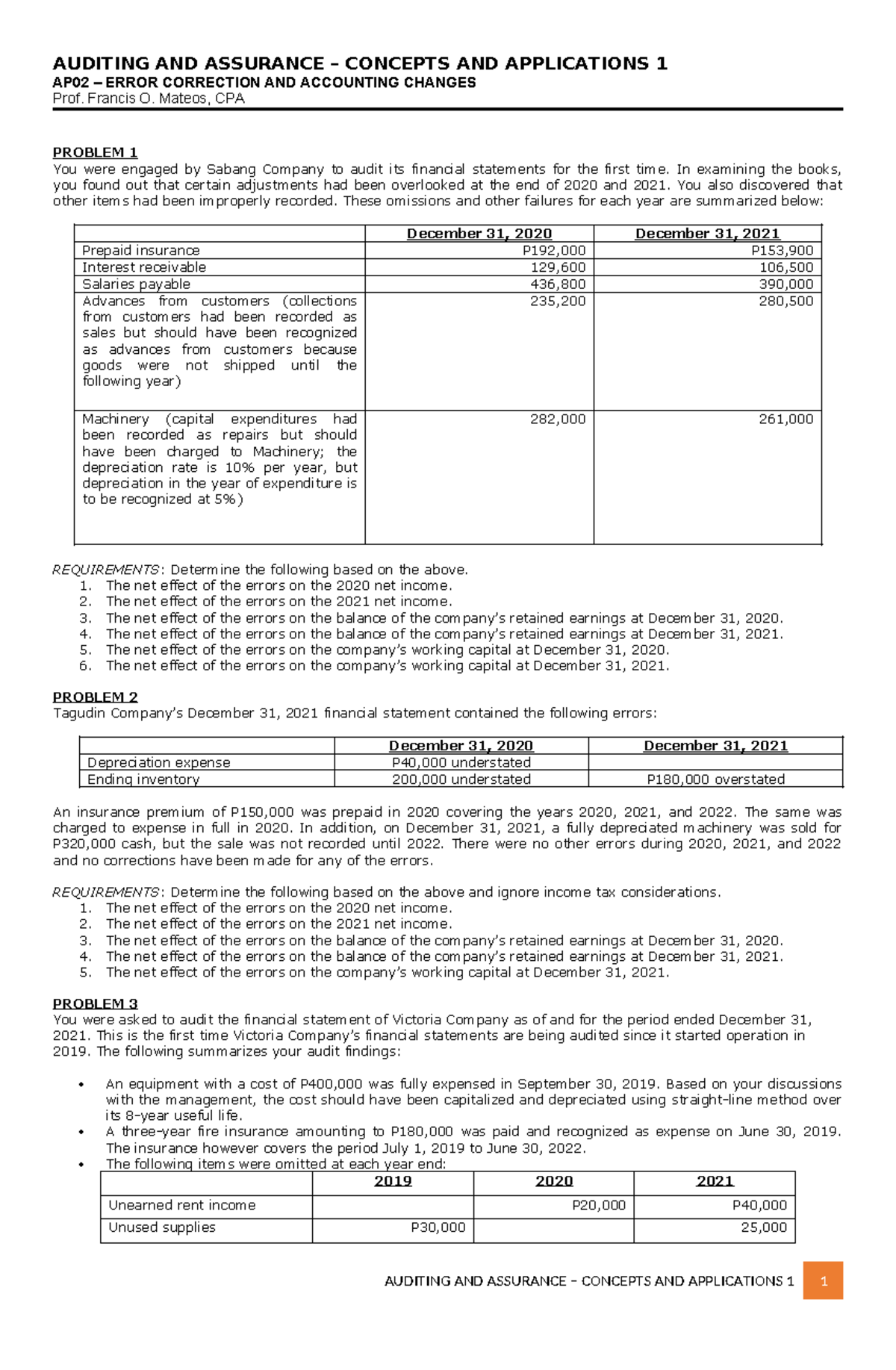AP02 Error Correction & Accounting Changes: Auditing Issues and Solutions - Studocu