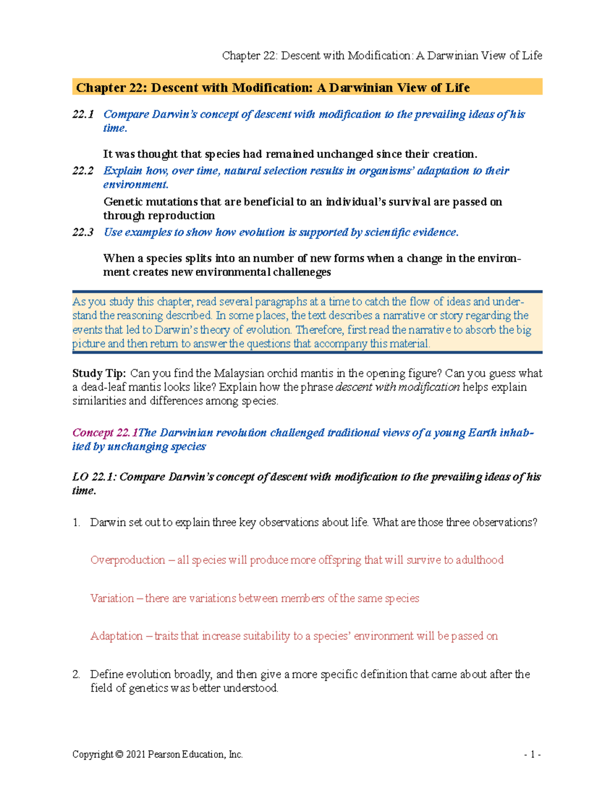 Bio12 ARG 22 - Chapter 22: Descent with Modification Overview - Studocu