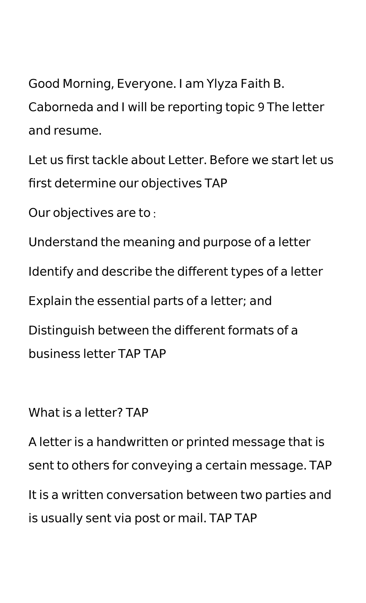 Reporting Script: Topic 9 - The Letter and Resume (Course Code: ENG101 ...