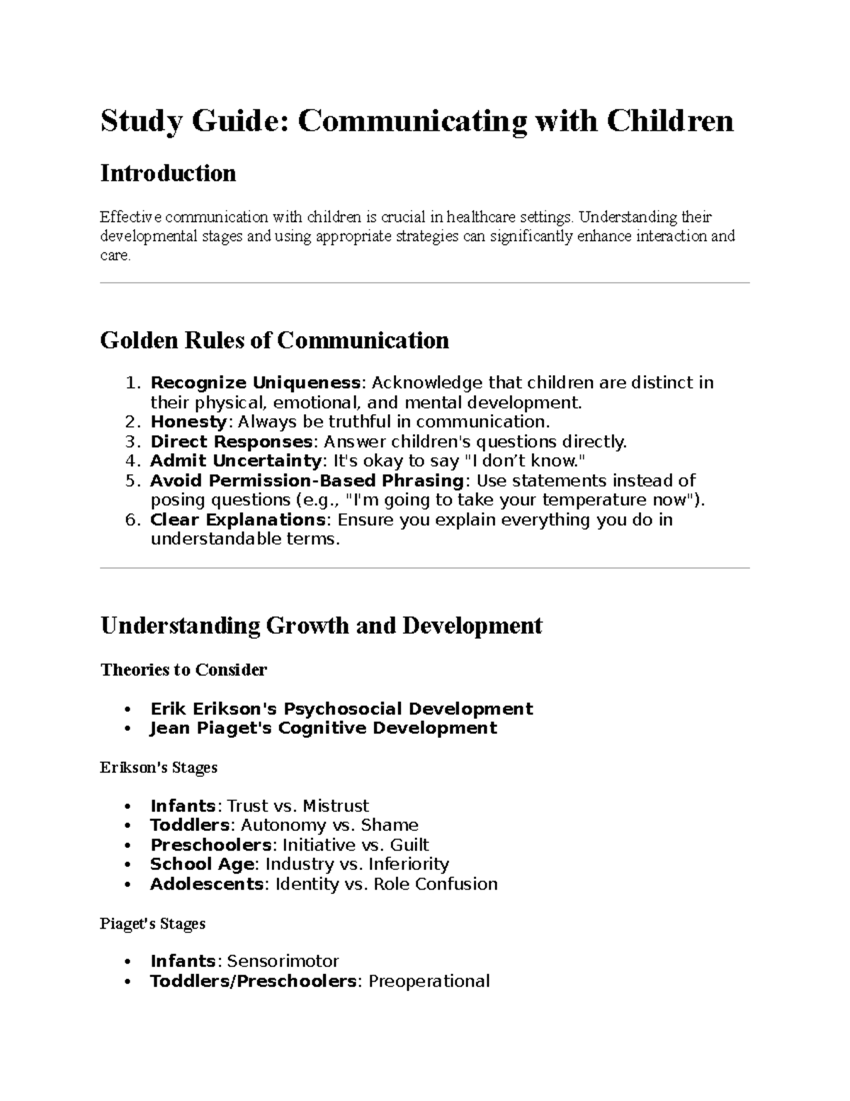 Study Guide Communicating with Children - Study Guide: Communicating ...