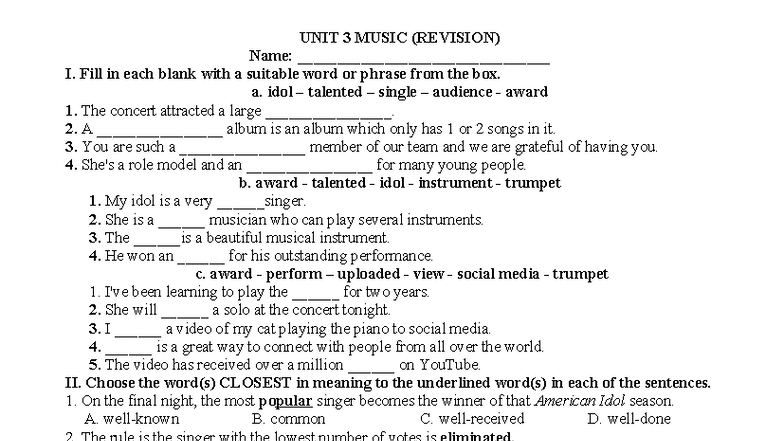 Unit 3 Music Revision Notes (Course Code: REvision-Writing) - Studocu