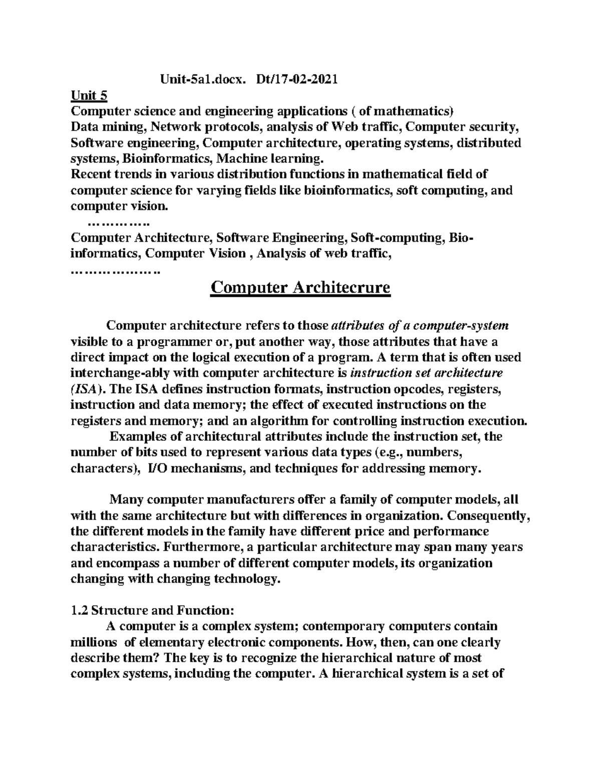 Unit 5: Computer Architecture & RISC Processor Overview (CS-101) - Studocu