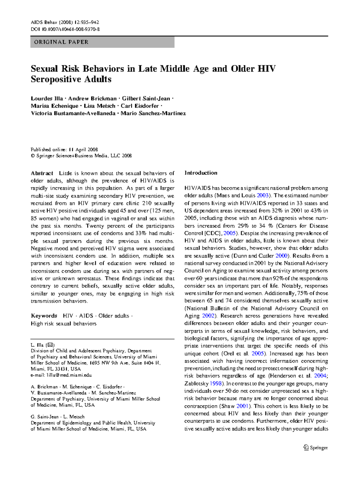 Sexual Risk Behaviors in Older HIV-Positive Adults: Insights and ...