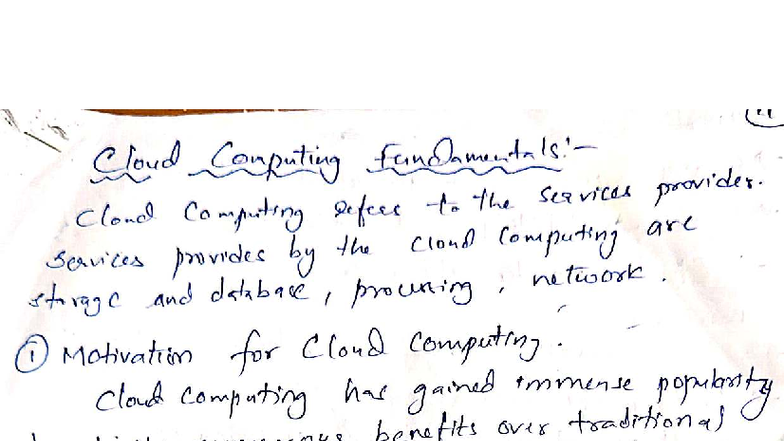 Cloud Computing Overview: Key Concepts and Services (CS101) - Studocu