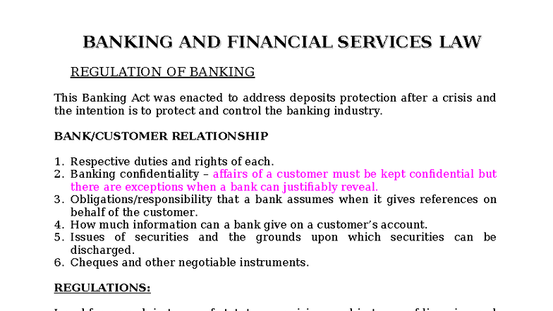 BANKING LAW REGULATION: An Overview of the Banking Act Cap 488 - Studocu
