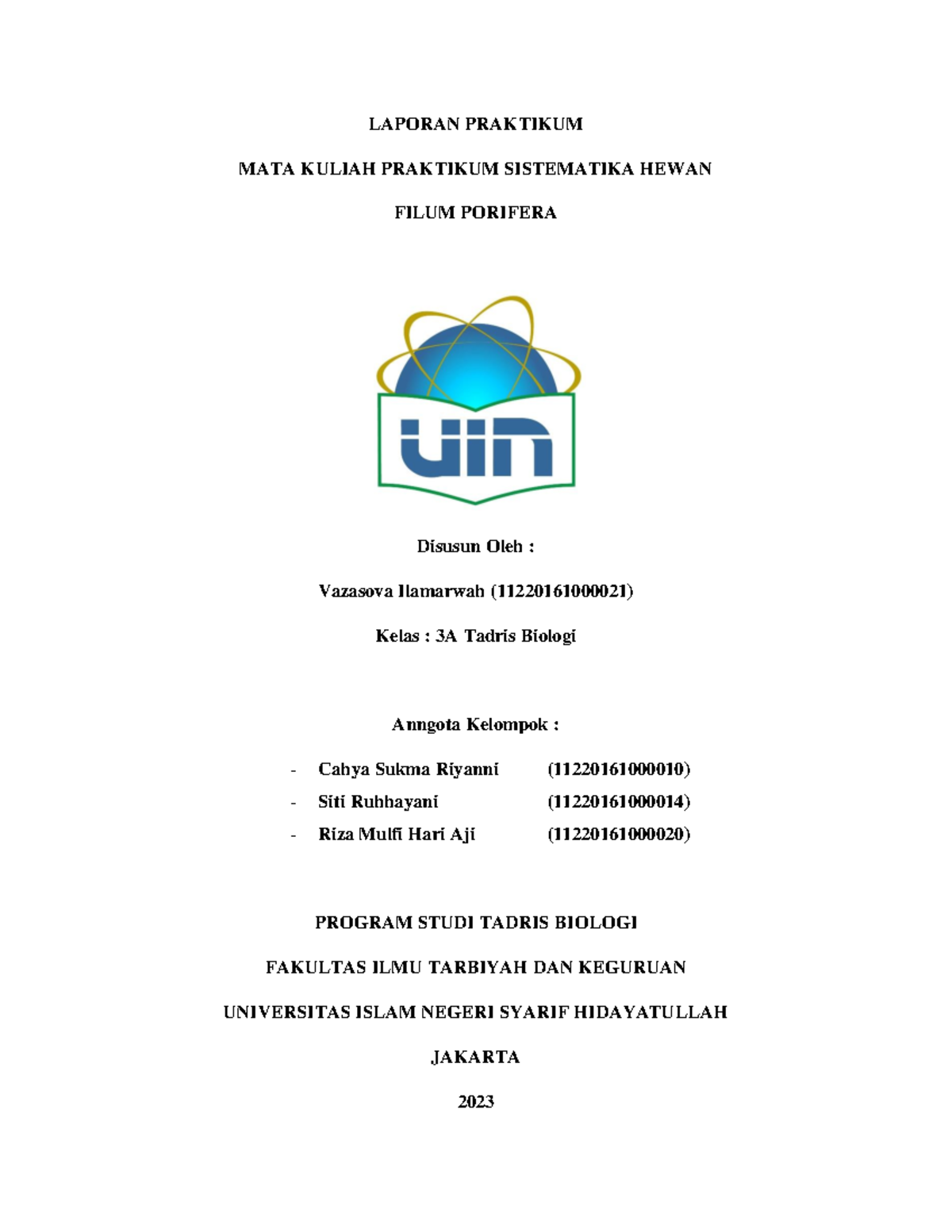 Laporan Praktikum Filum Porifera: Analisis Struktur dan Spikula - Studocu