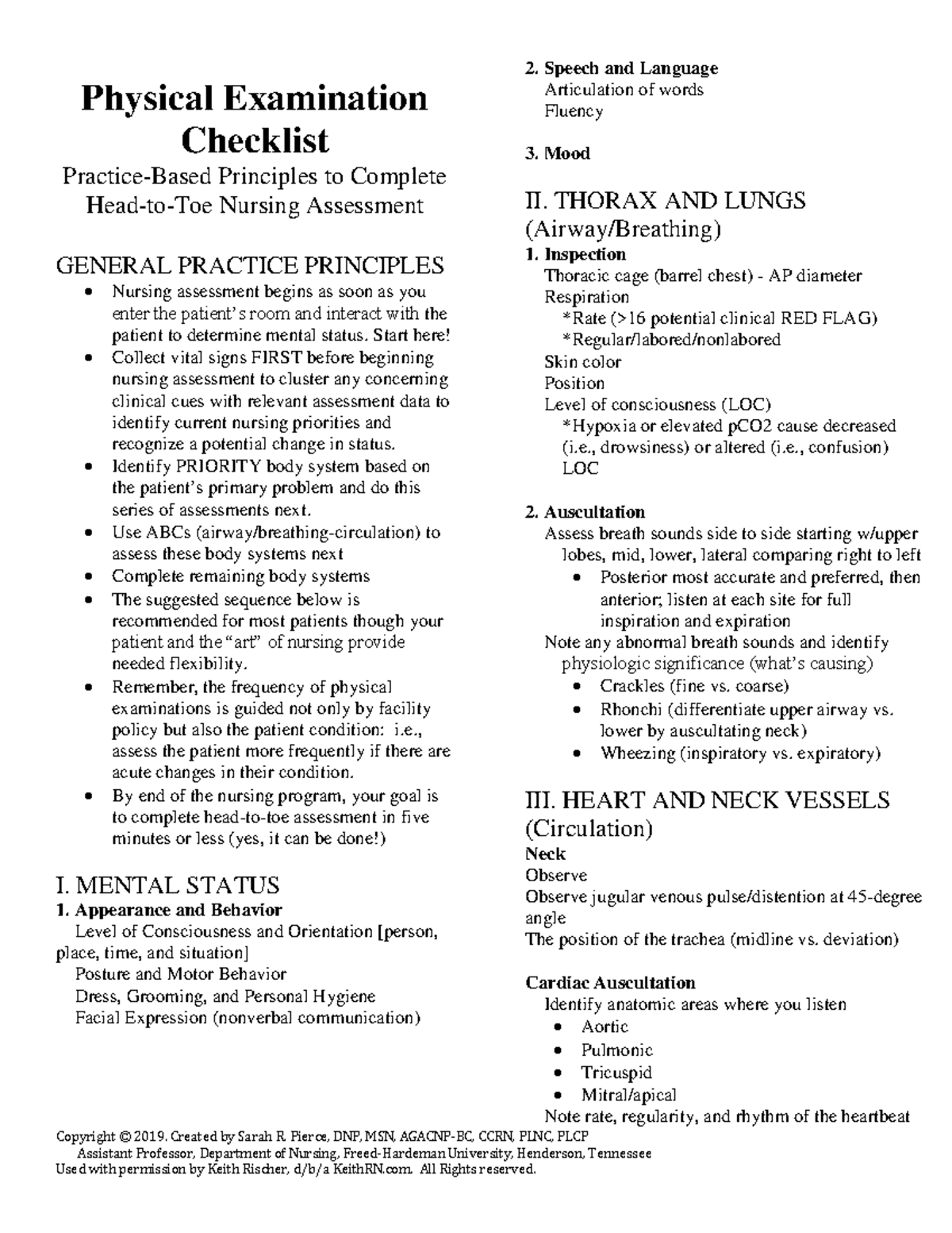 Nursing Assessment: Head to Toe Physical Exam Checklist (NURS 101) - Studocu