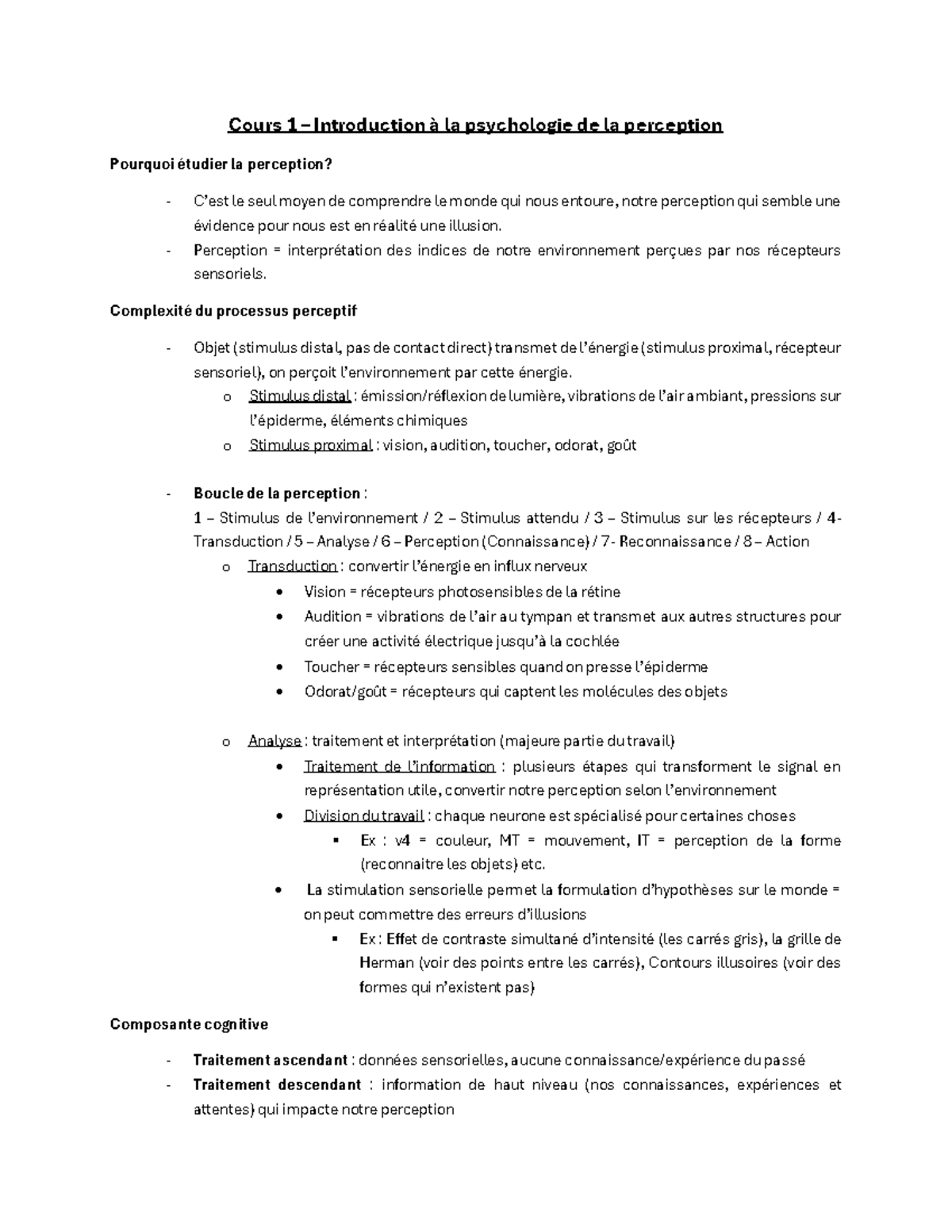 Notes de cours pour l'examen intra en PSY 101: Psychologie de la ...
