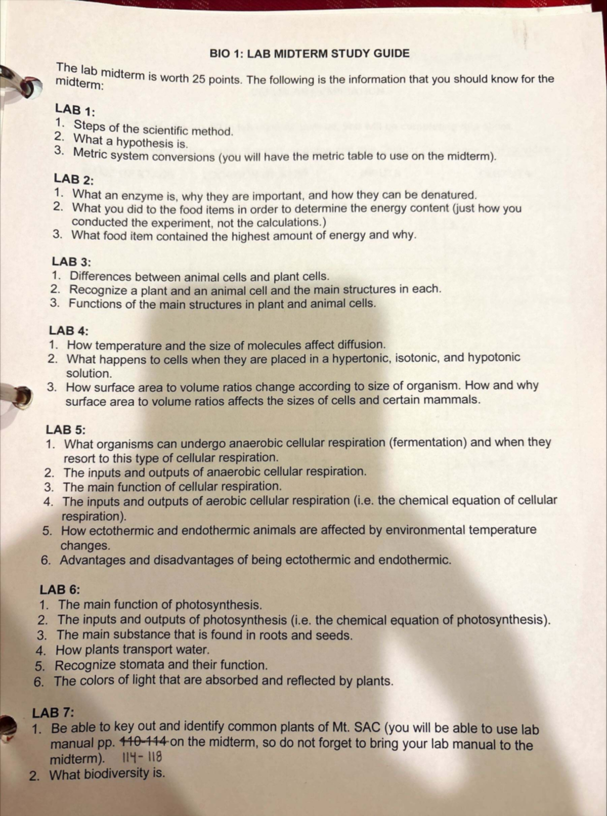BIO 1: LAB MIDTERM STUDY GUIDE - Key Concepts & Topics - Studocu