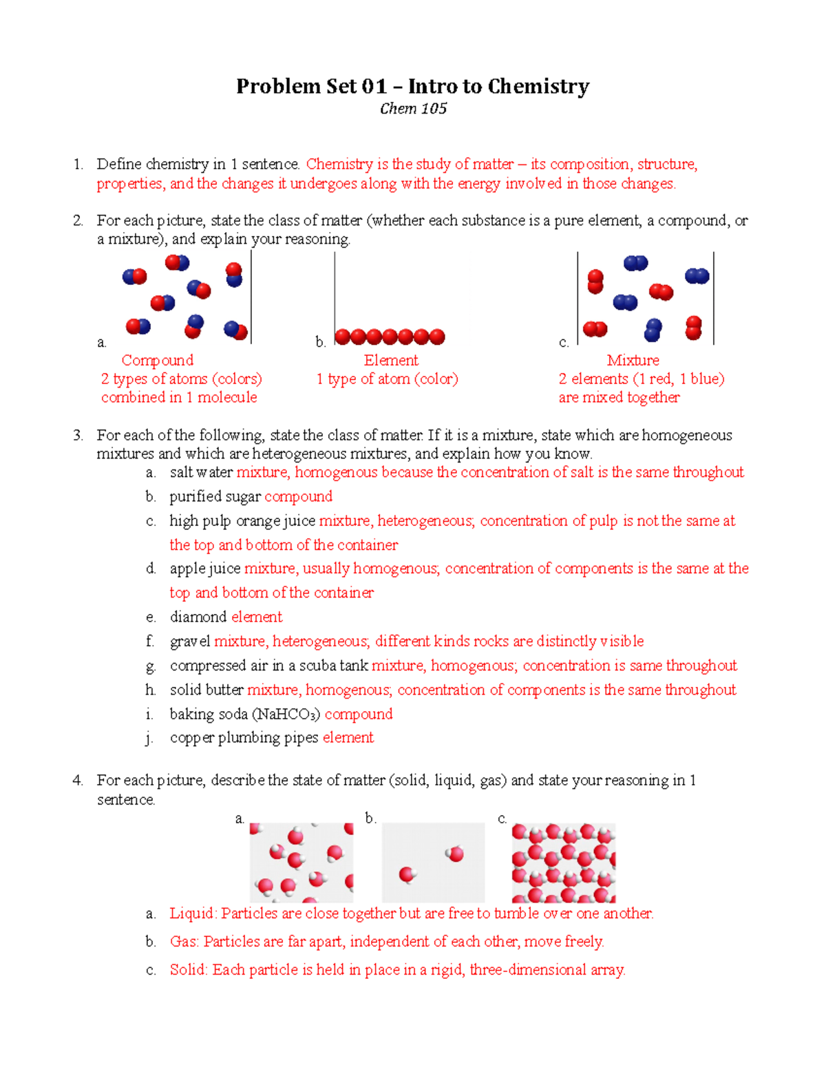Problem Set 1 key - Recitation - Problem Set 01 Intro to Chemistry Chem ...