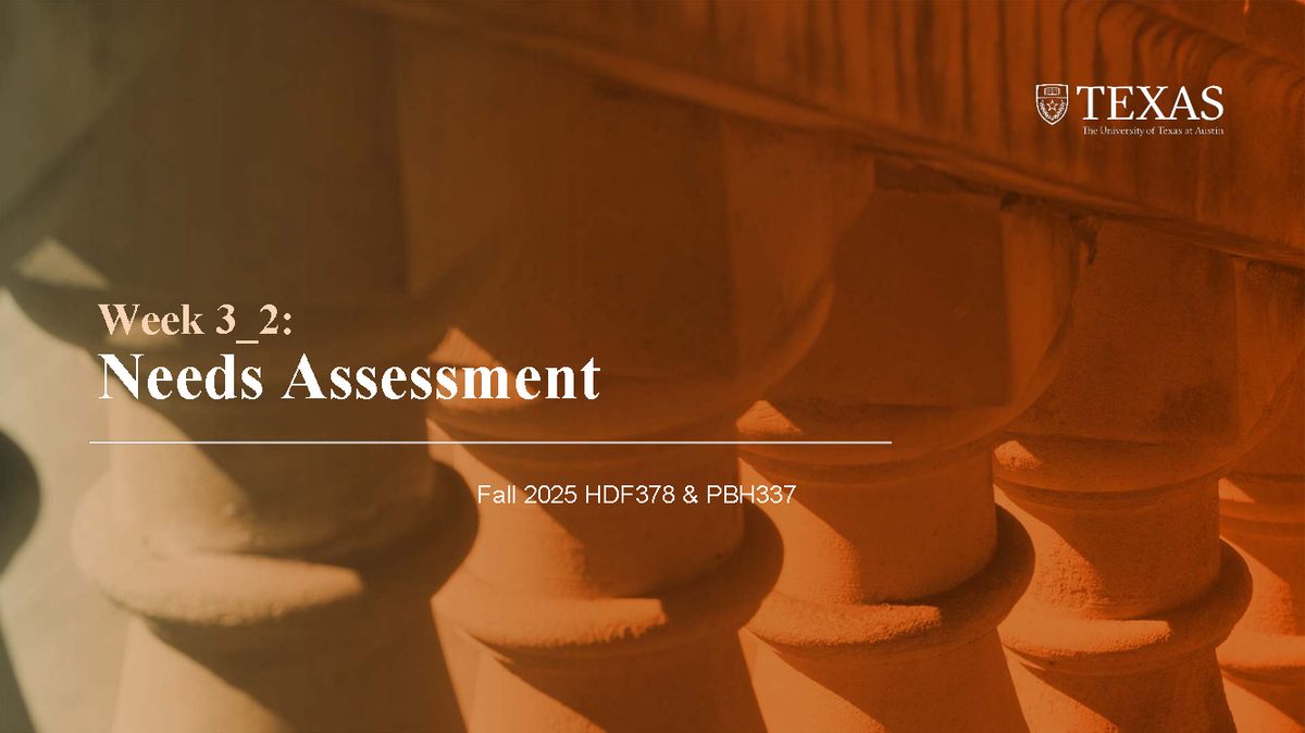 Needs Assessment Strategies for HDF378 & PBH337: Fall 2025 Overview ...