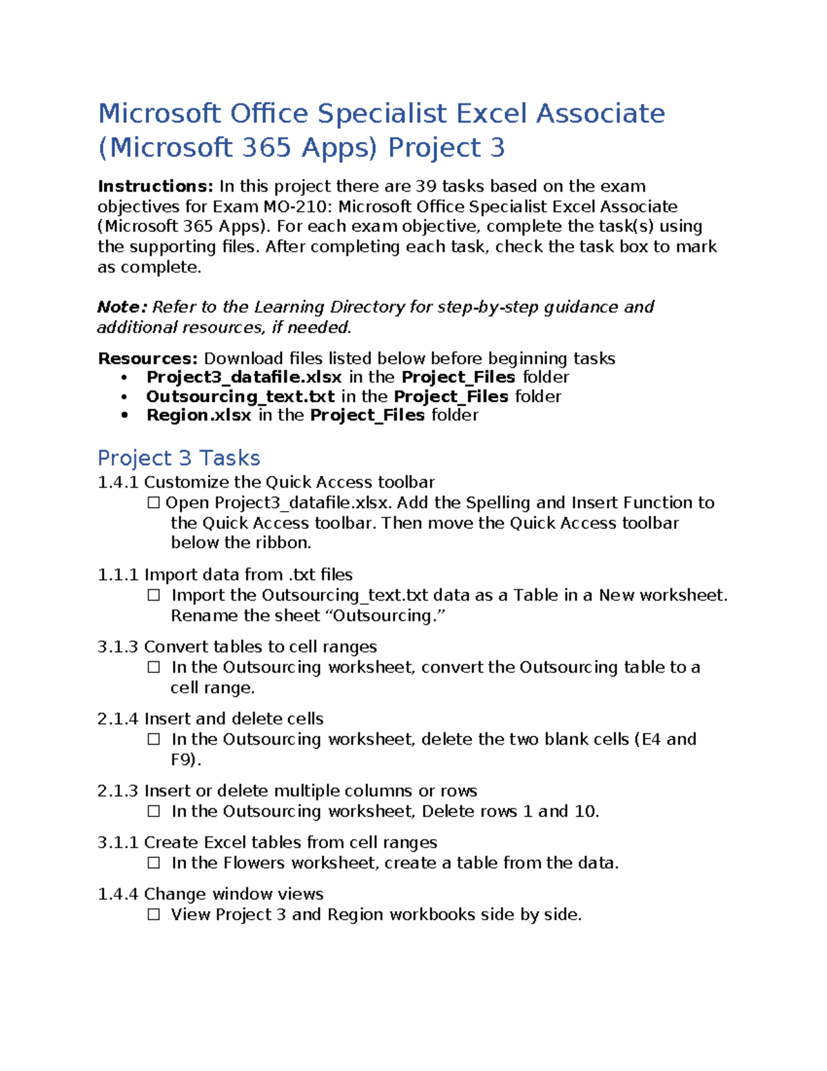 Excel Project 3: MO-210 Exam Tasks and Instructions for Success - Studocu