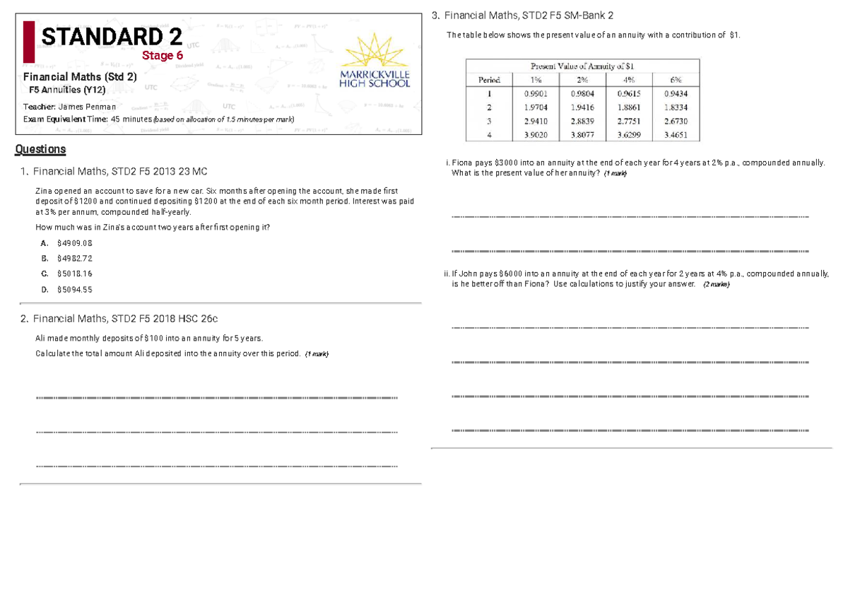 Annuities Study Guide: Financial Maths STD2 F5 Exam Prep - Studocu