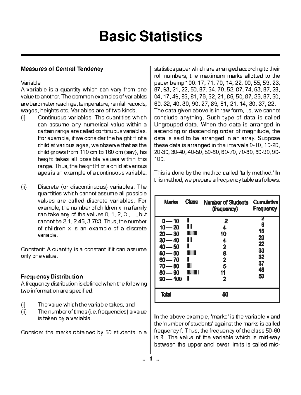 Basic Statistics - Important lecturer notes - Measures of Central ...