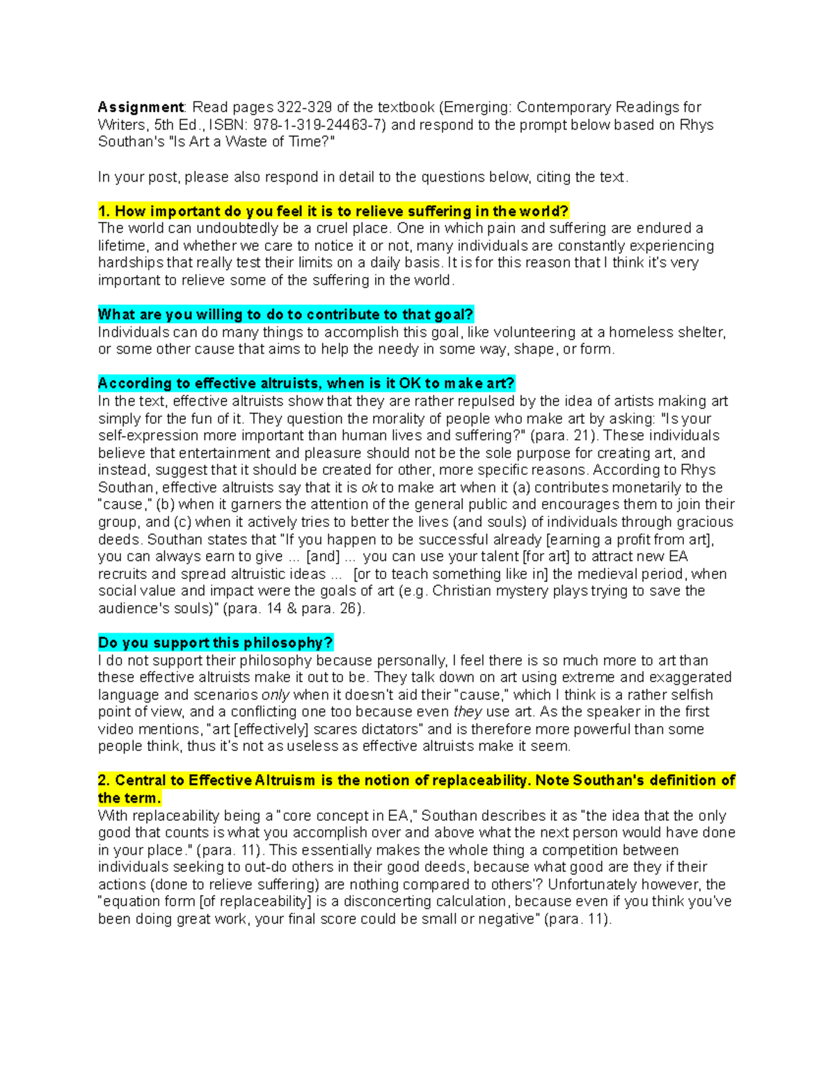 Discussion Response: Analyzing 'Is Art a Waste of Time?' by R. Southan ...