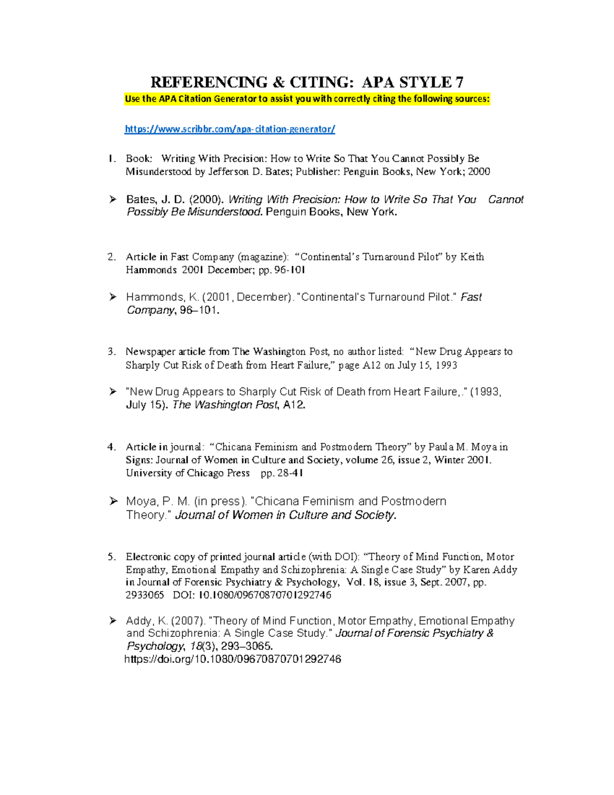 APA Style 7 Referencing Exercises for Effective Citing - Studocu