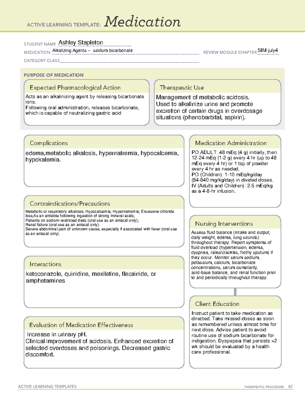Sodium Bicarbonate Lab: Active Learning Template for Medication - Studocu
