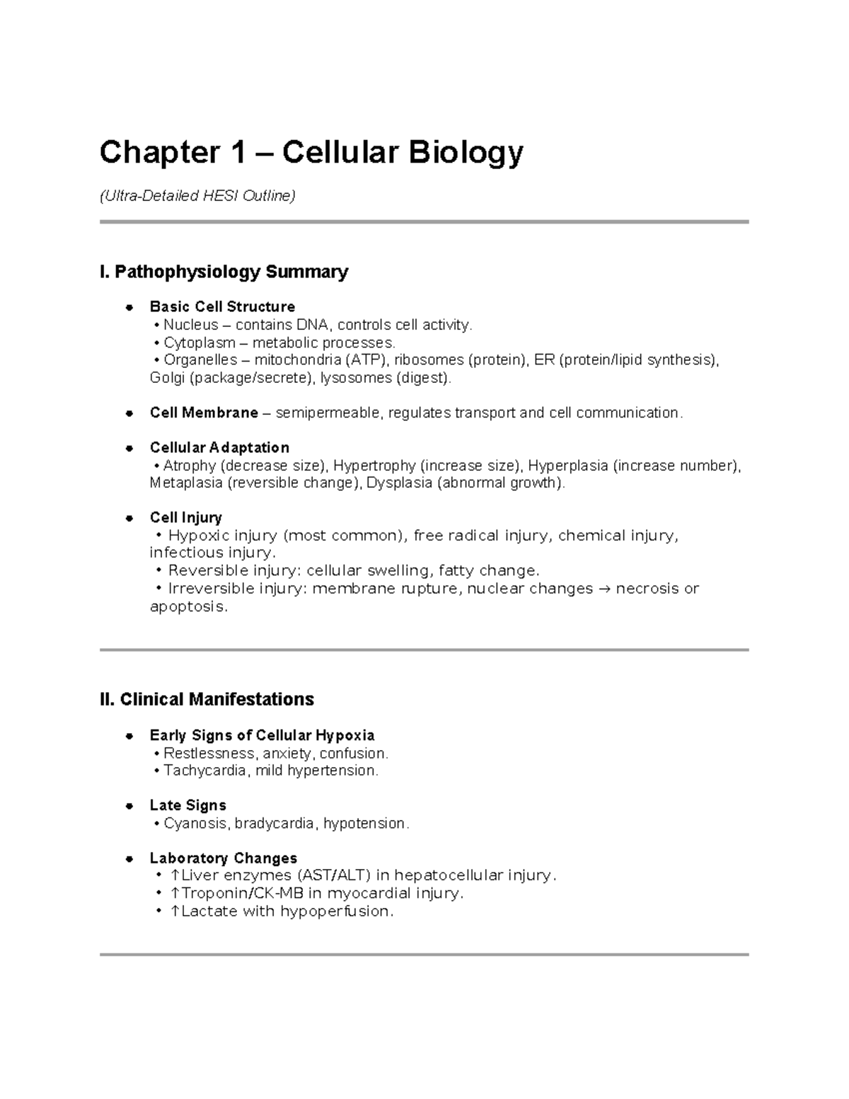 Chapter 1: Cellular Biology Overview & Nursing Implications (HESI) - Studocu