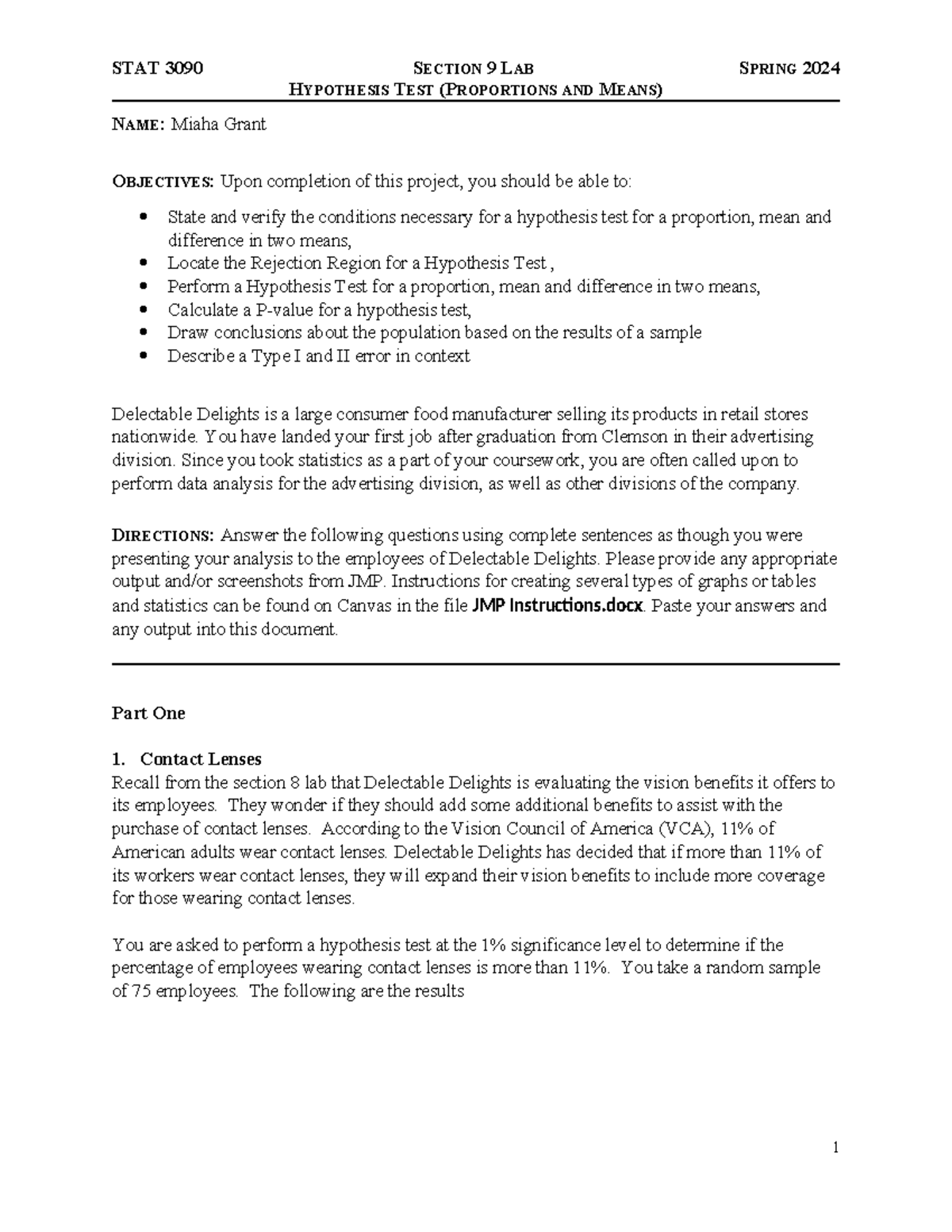 Section 9 Lab: Hypothesis Testing for Means and Proportions Analysis ...