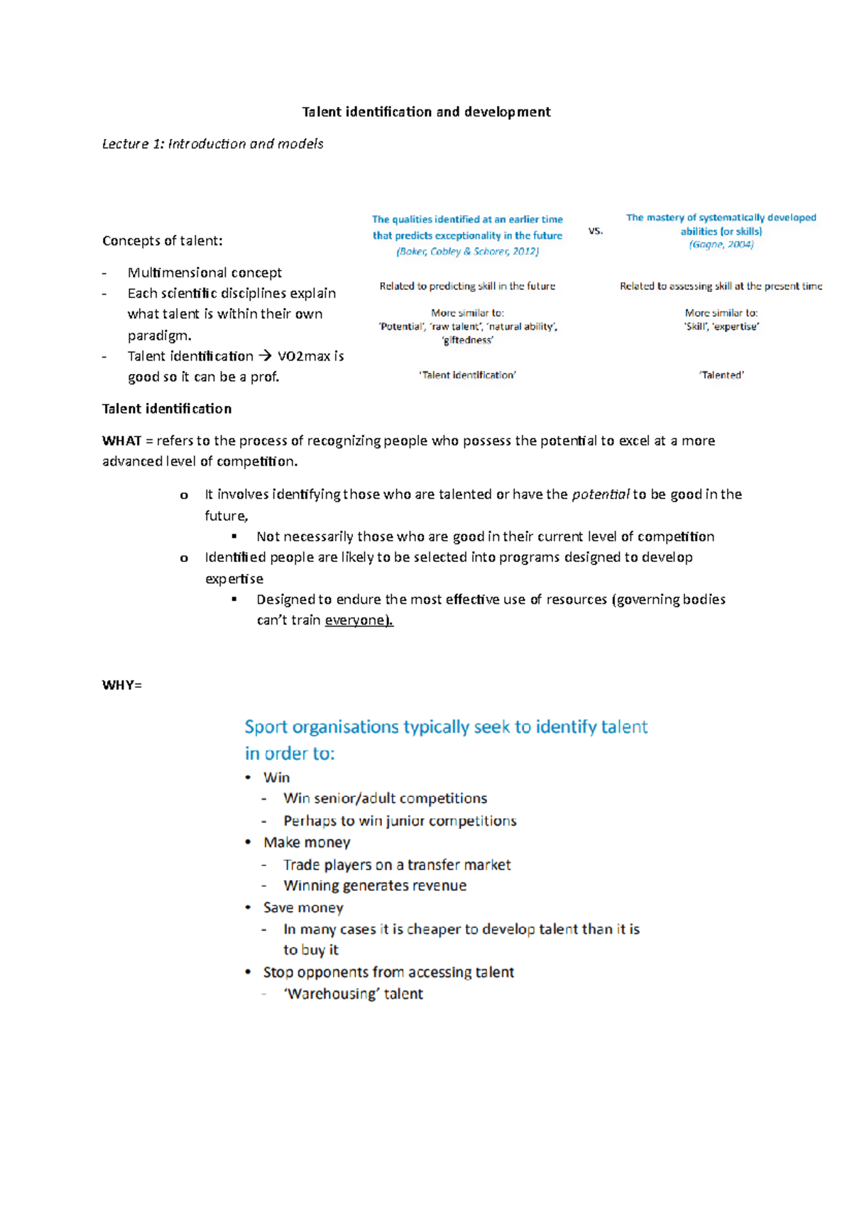 Talent Identification and Development: Insights from Lectures 1-2 ...