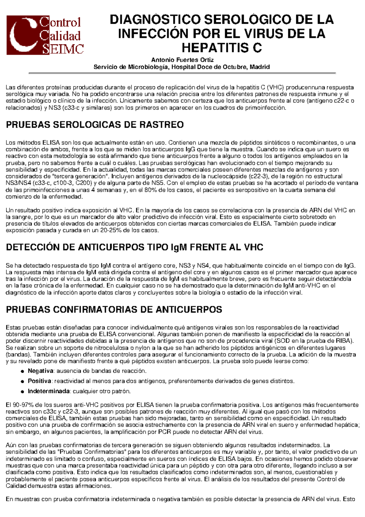 Hepatitisc - Hepatitis c - DIAGNÓSTICO SEROLÓGICO DE LA INFECCIÓN POR ...