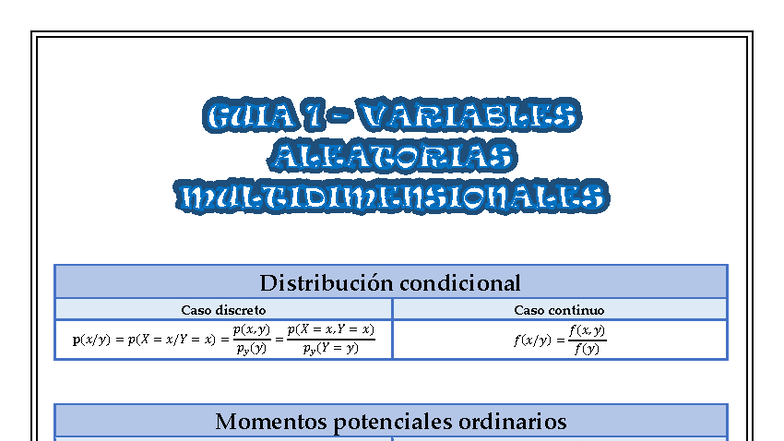 Guía 1 - Variable Aleatoria Multidimensional en Estadística Inferencial ...
