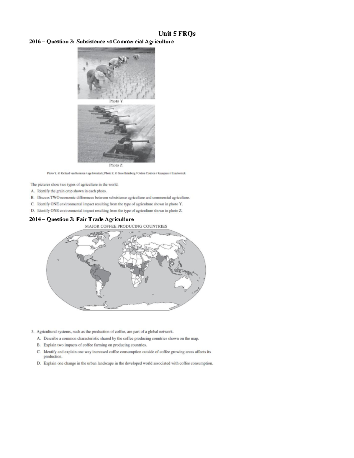 Aphug Unit 5 - Practice MC & FRQ Questions on Agriculture Trends - Studocu