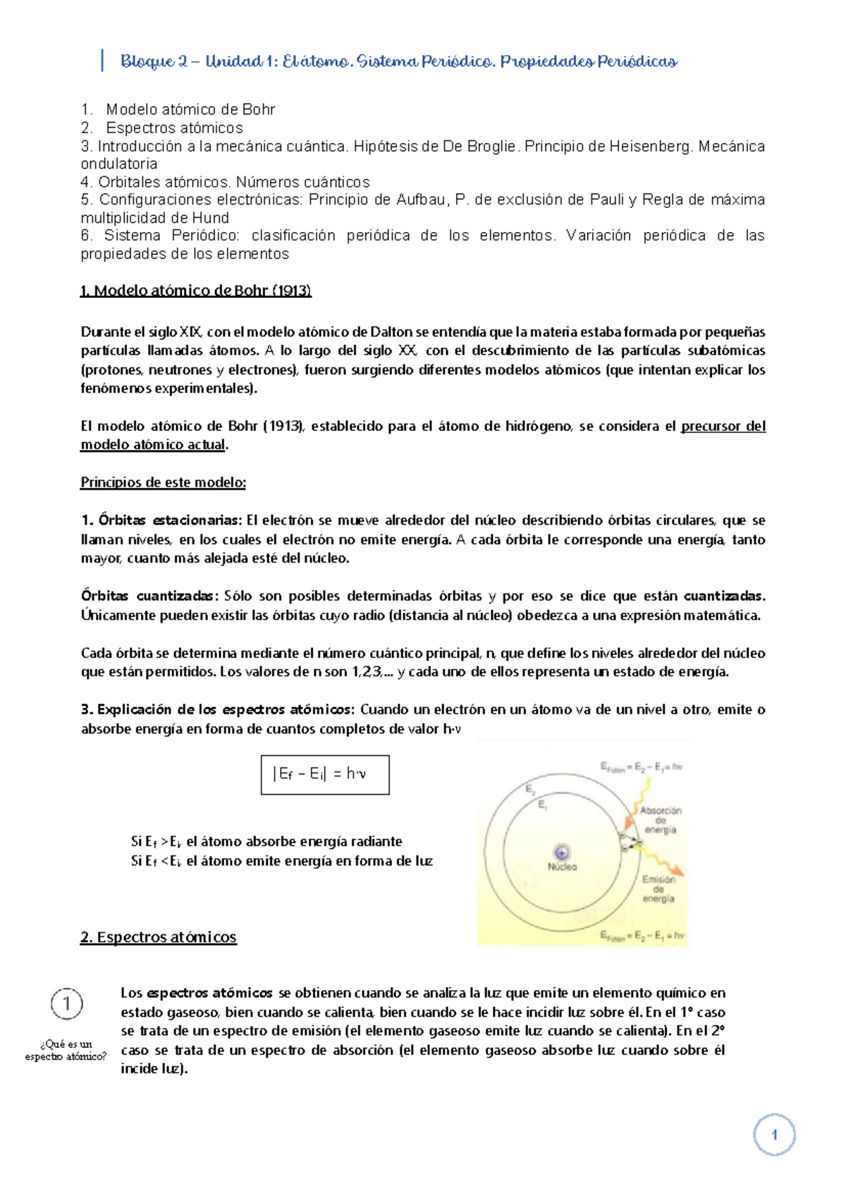Bloque 2 Unidad 1: El átomo y el Sistema Periódico - Apuntes 23-24 ...