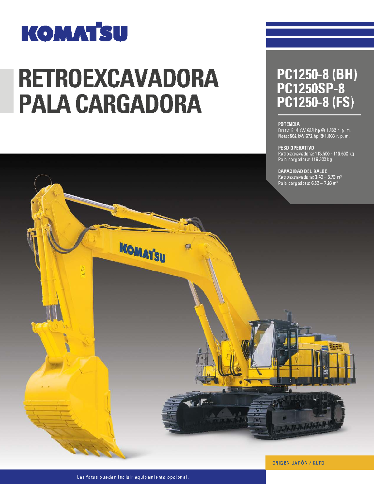Catálogo Retroexcavadora y Pala Cargadora PC1250-8 - Studocu