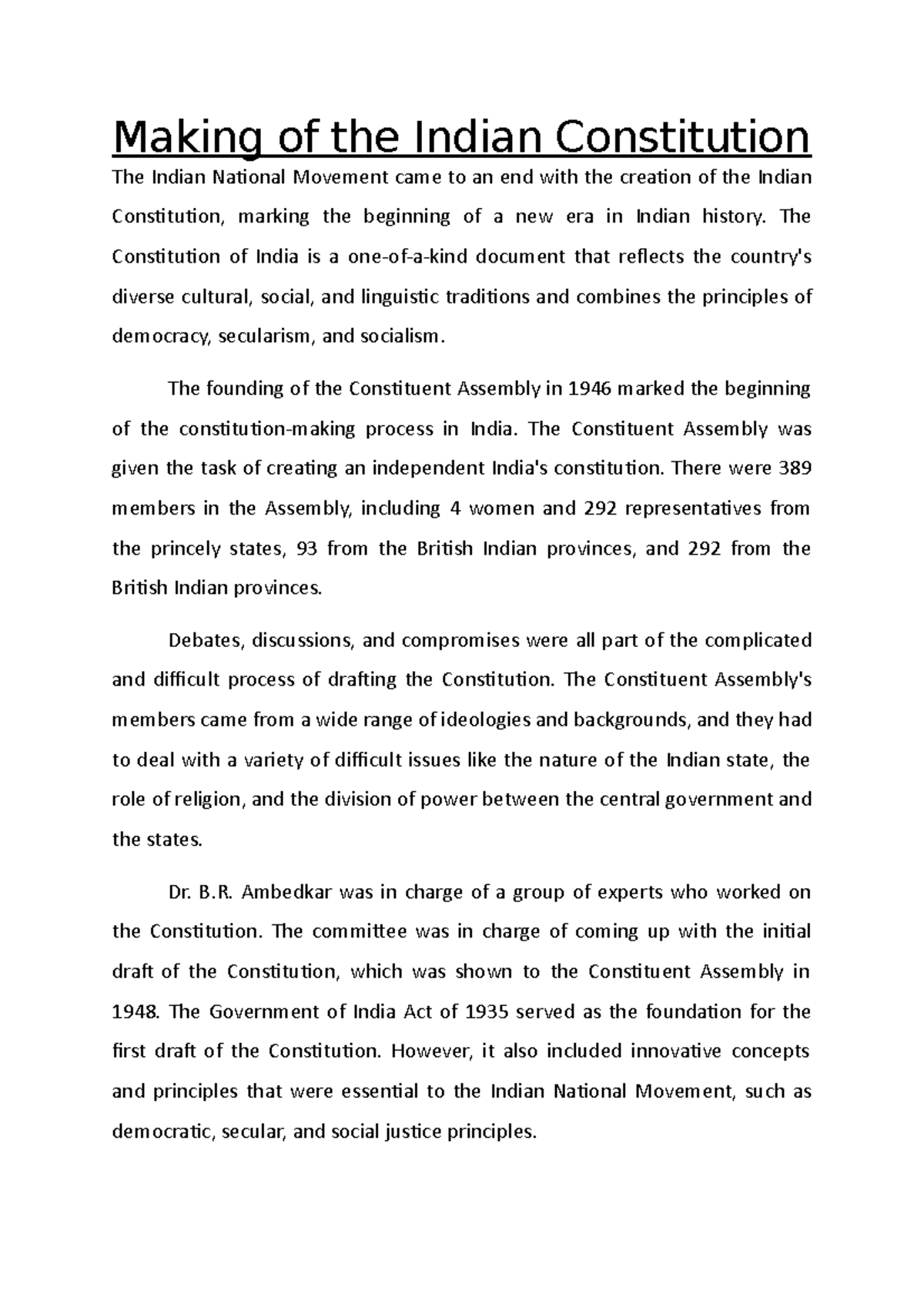 Making of the Indian Constitution: A Historical Overview - Studocu