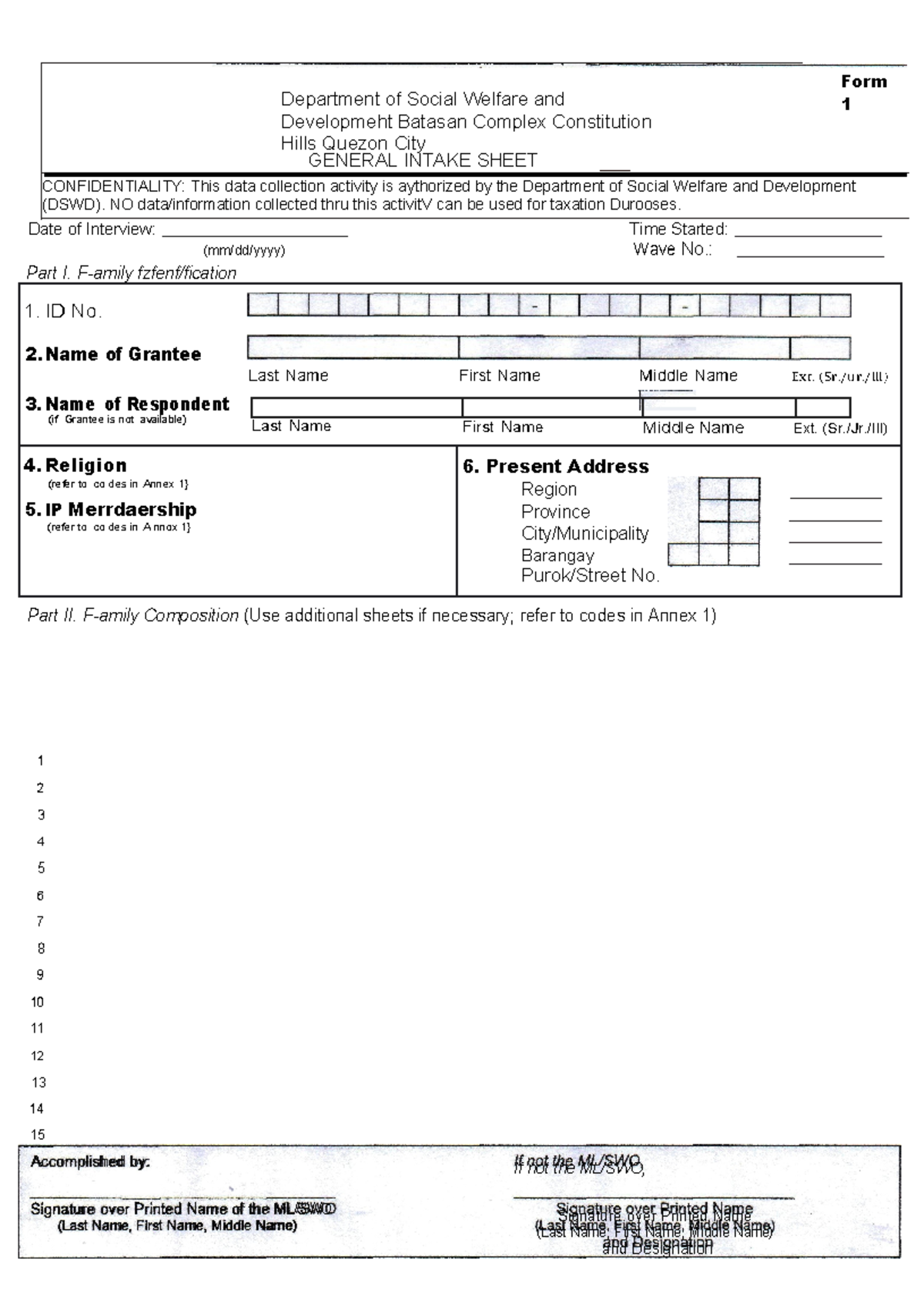 DSWD General Intake Sheet Form for Family Profiling - Studocu