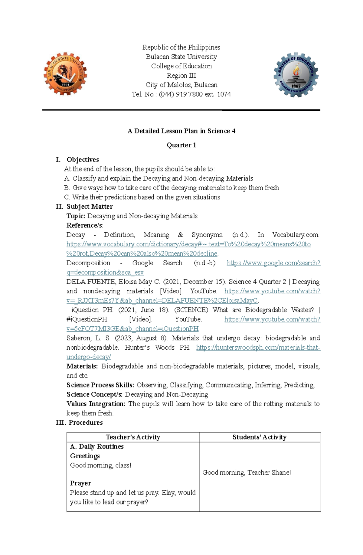 DLP IN Science 4 Q1 L4 Decaying AND NON- Decaying - Republic of the ...