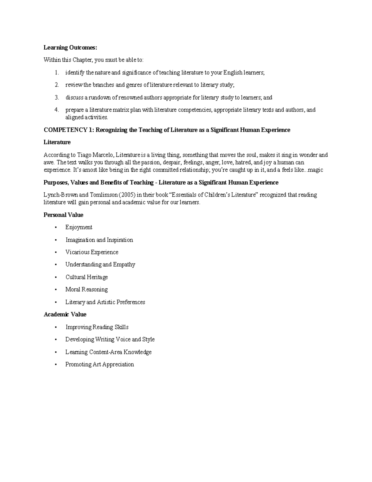 ENG 120 HANDOUTS: Chapter 1 - Teaching Literature Essentials and ...