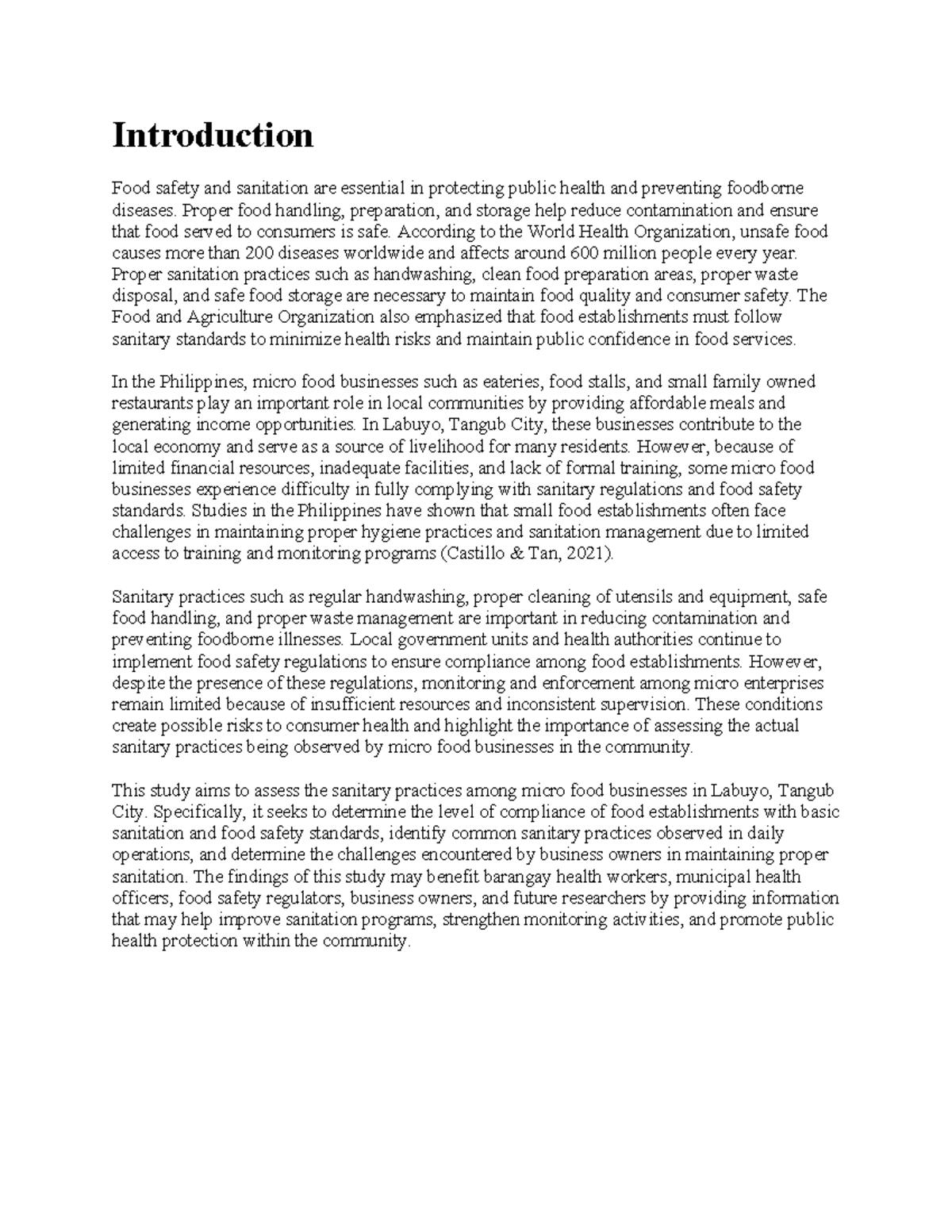 Assessment of Sanitary Practices in Micro Food Businesses - KLLKJ - Studocu