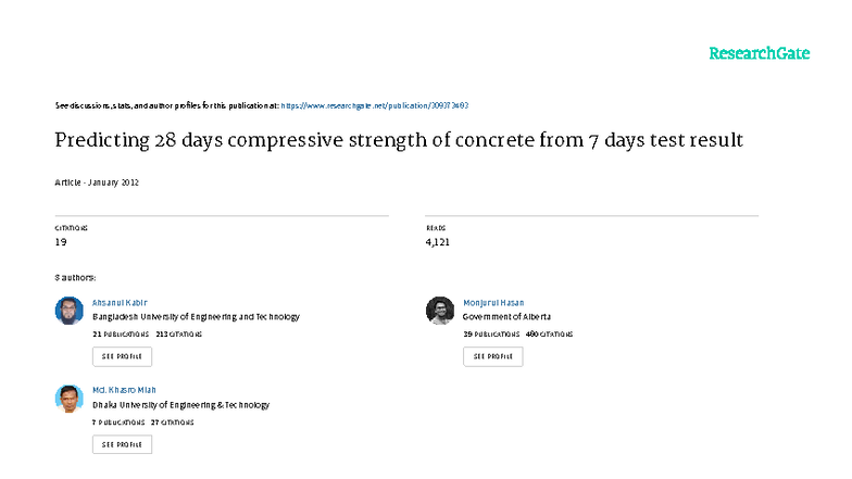 Predicting 28-Day Compressive Strength of Concrete from 7-Day Tests ...