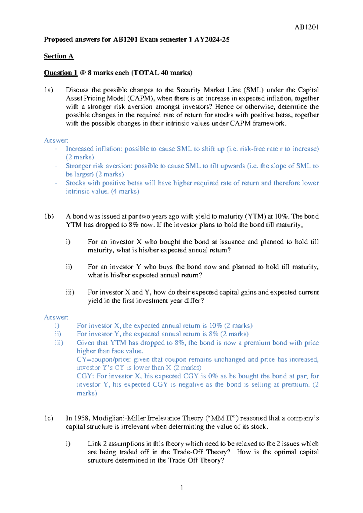 AB1201 Exam 24S1A v F - Proposed Answers and Analysis - Studocu