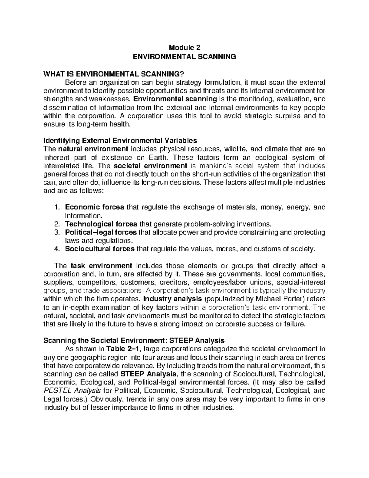 Strategic Management: Environmental Scanning Overview - Module 2 - Studocu